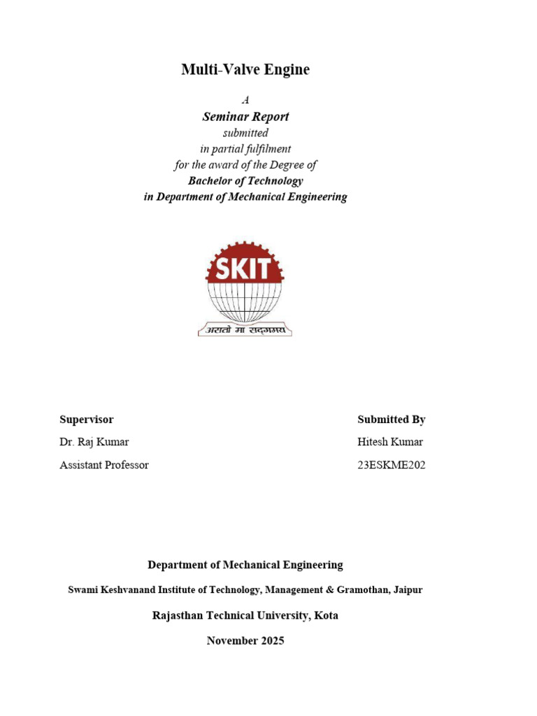 Multi-Valve Engine Seminar Report | PDF | Engineering