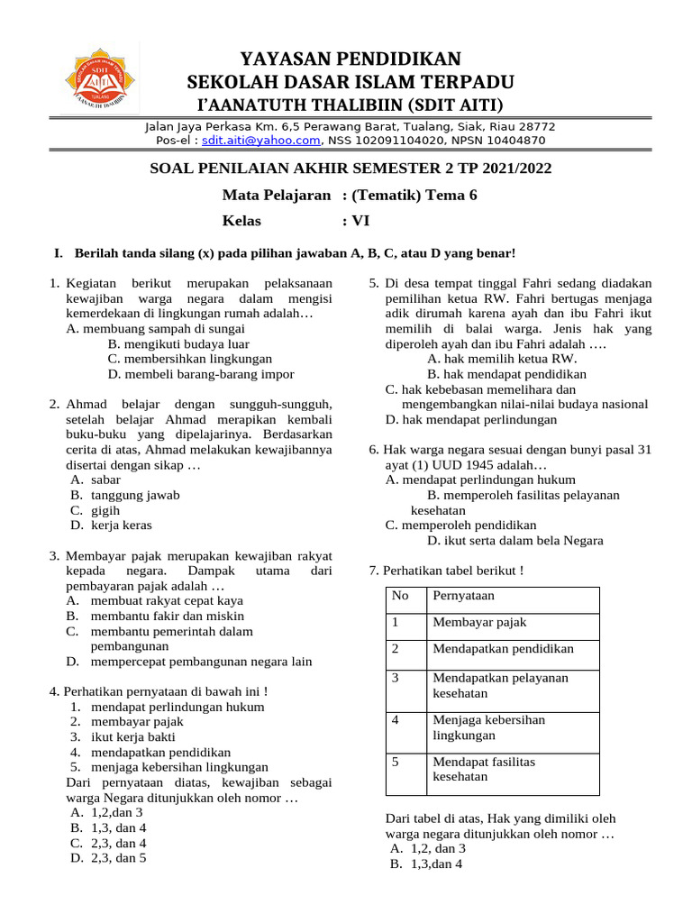 Format Soal PAS 2 | PDF