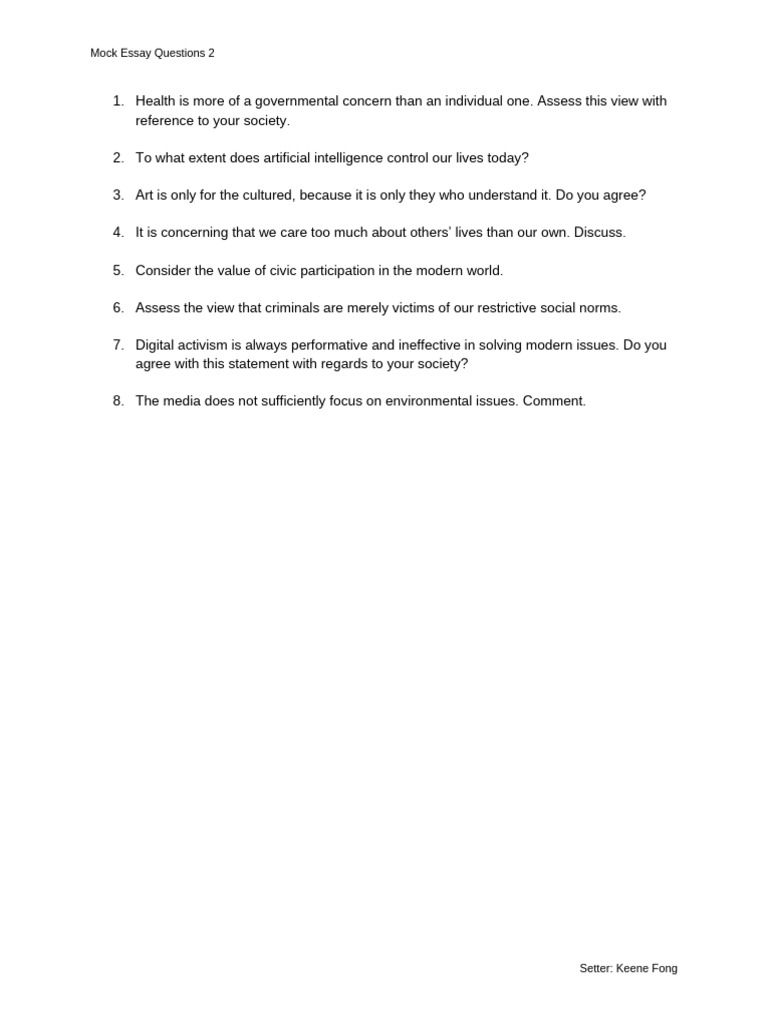Mock Essay Questions 2 | PDF
