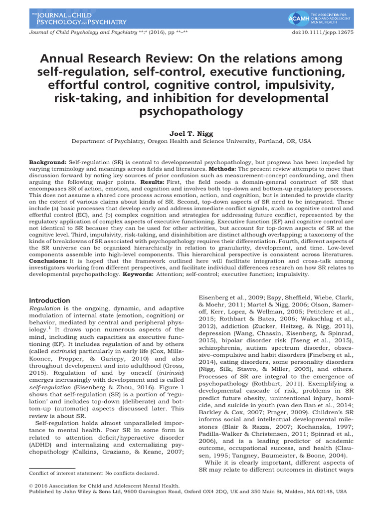 Annual Research Review- On the relations among self-regulation, self ...