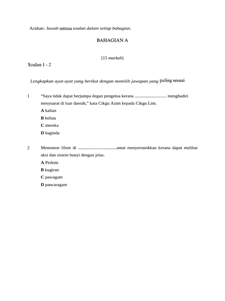 BM K1 UASA F2 2024 | PDF