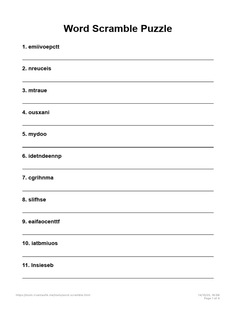 Word Scramble Puzzle | PDF