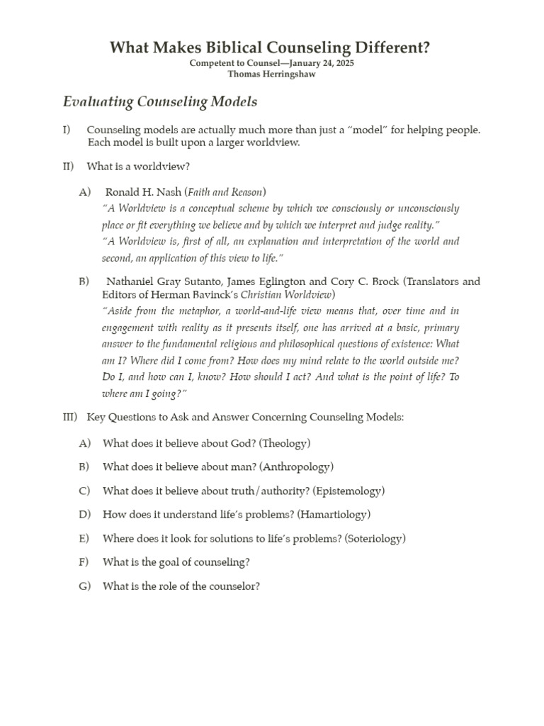 Biblical Counseling vs. Secular Models | PDF | Psychology | Psychiatry