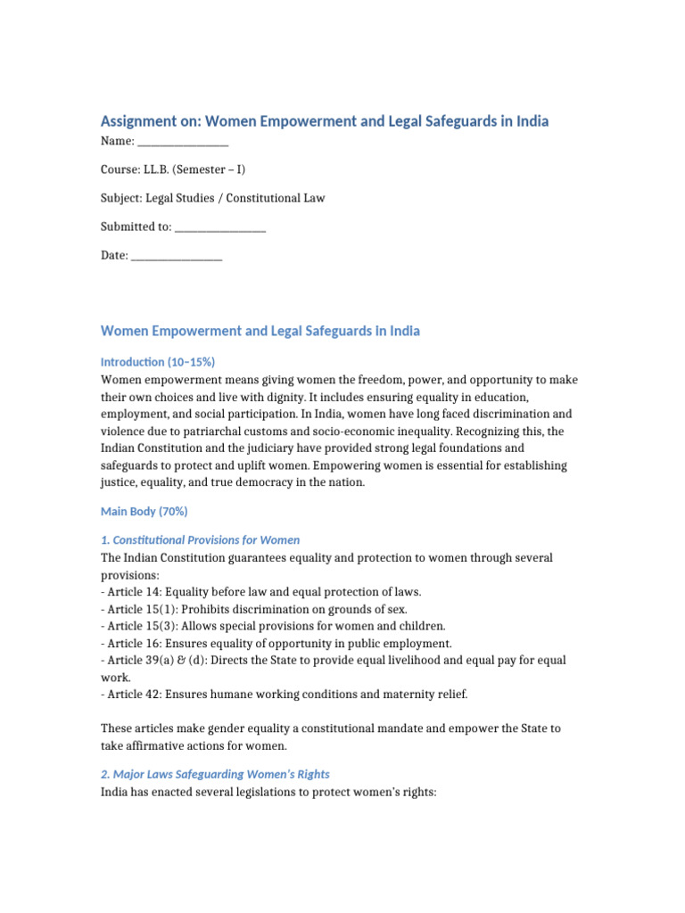 Women Empowerment Legal Framework India | PDF | Gender Studies | Gender ...