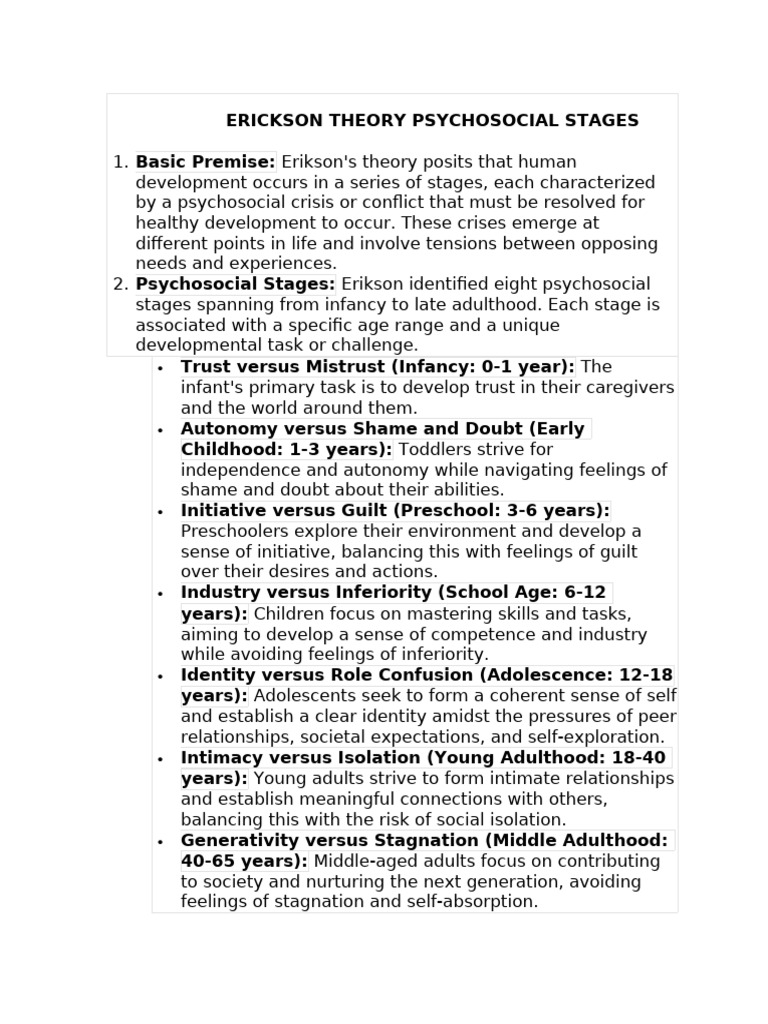 Erickson Theory Psychosocial Stages | PDF | Childhood | Liberal Arts ...