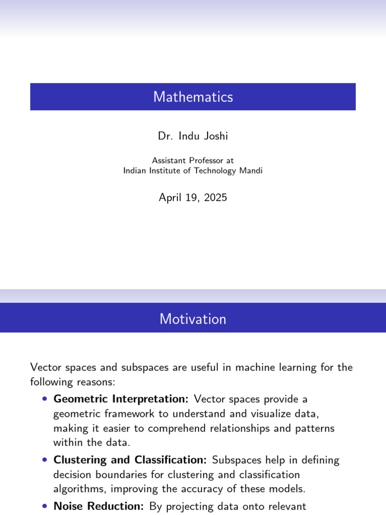Vector Spaces and Fields in Machine Learning | PDF | Linear Subspace ...