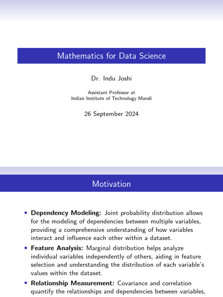 Mathematics Lec21 Joint Probability Distribution and Covariance (1) | PDF | Probability ...