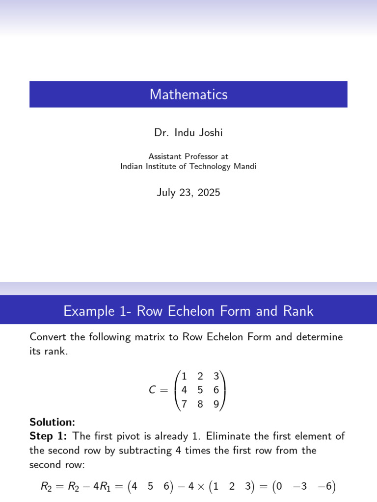 Mathematics Tutorial2 Rank Linear Equation VectorSpace | PDF | Linear ...