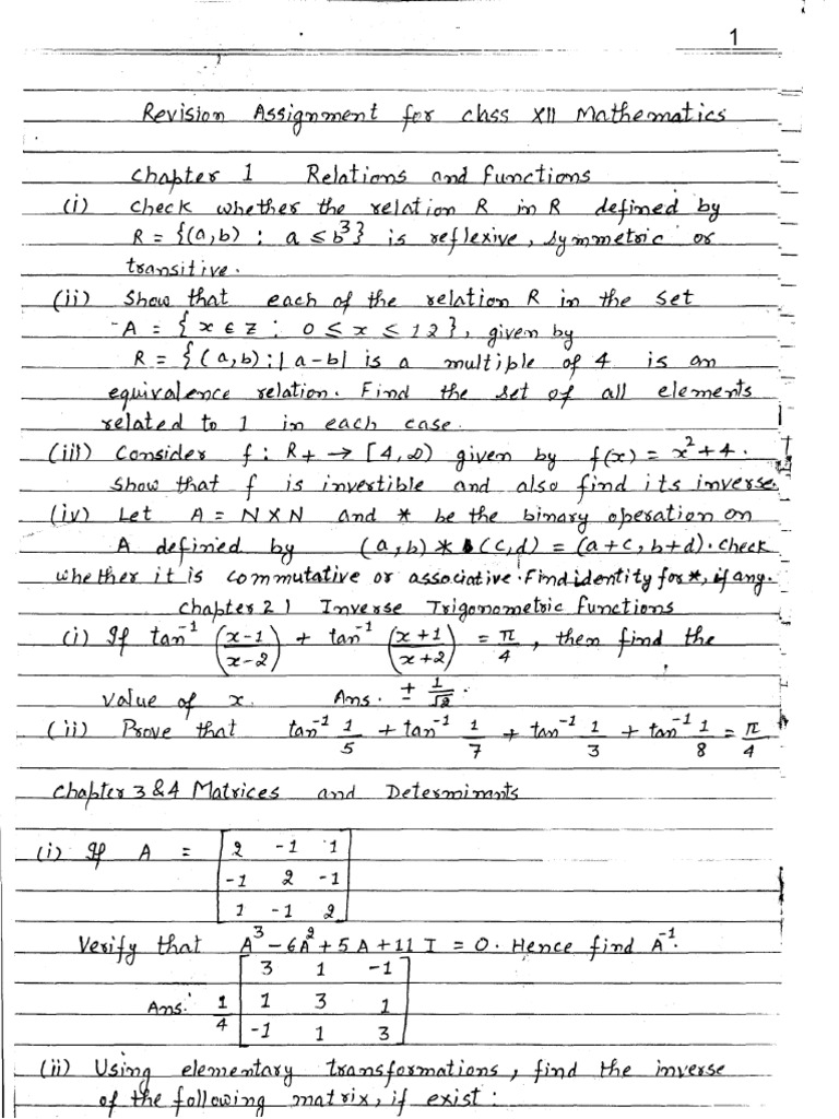 Quick Revision Assignment Class Xii Mathematics (1) | PDF