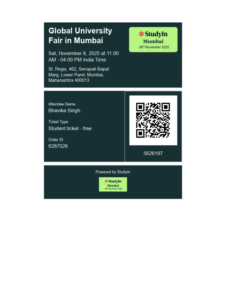 Ticket Global University Fair in Mumbai - Ticket | PDF