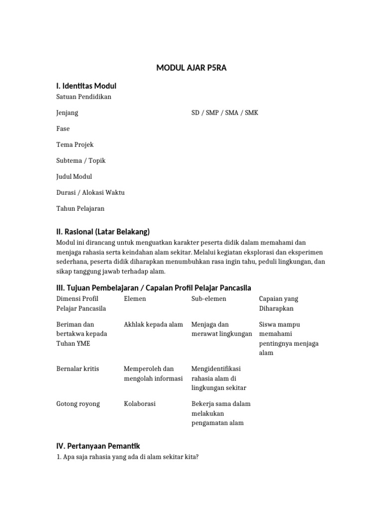 Modul Ajar P5RA: Eksplorasi Alam SD/SMP | PDF