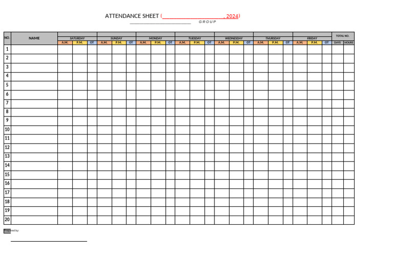 Attendance Sheet Template 2024 | PDF