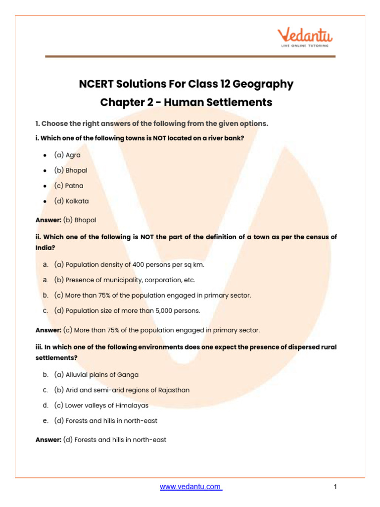 NCERT Class 12 Geography: Human Settlements | PDF | Earth Sciences ...