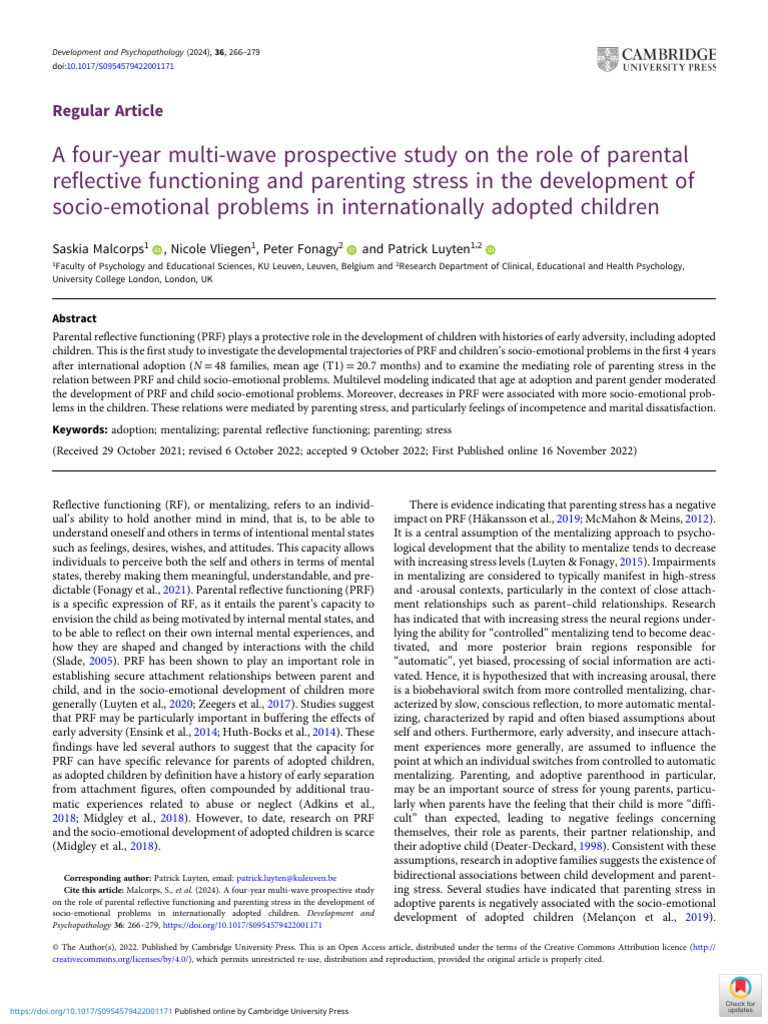 A Four Year Multi Wave Prospective Study On The Role of Parental ...