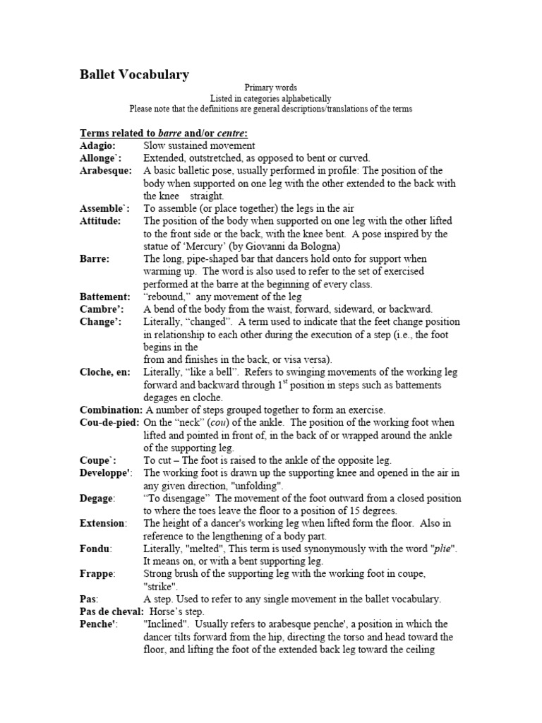 Ballet Vocabulary | PDF | Ballet Dancer | Concert Dance
