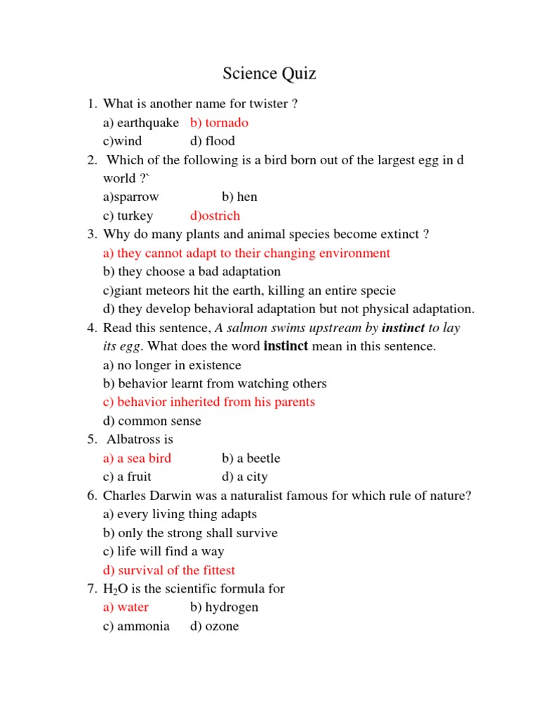 Science Quiz | PDF | Carbon | Sky