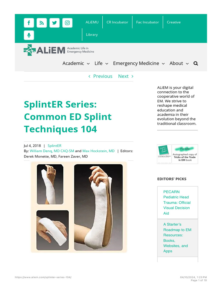 Splint Techniques in Emergency Medicine | PDF | Thumb | Limbs (Anatomy)