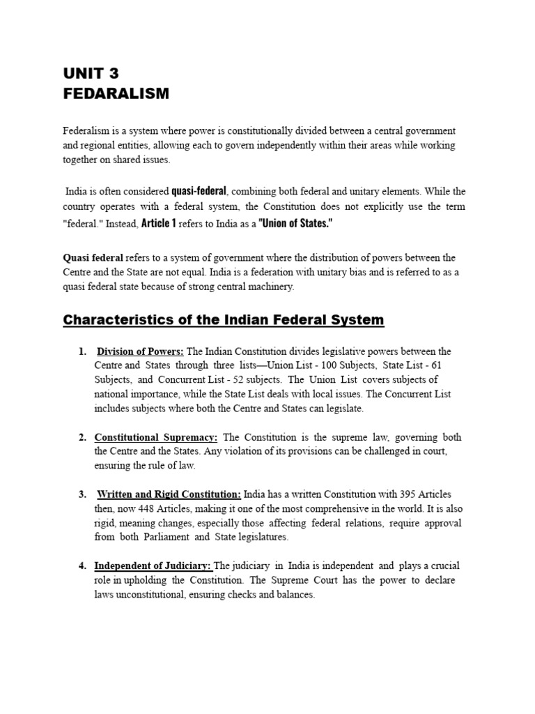 UNIT 3 Federalism | PDF | Political Science | Government