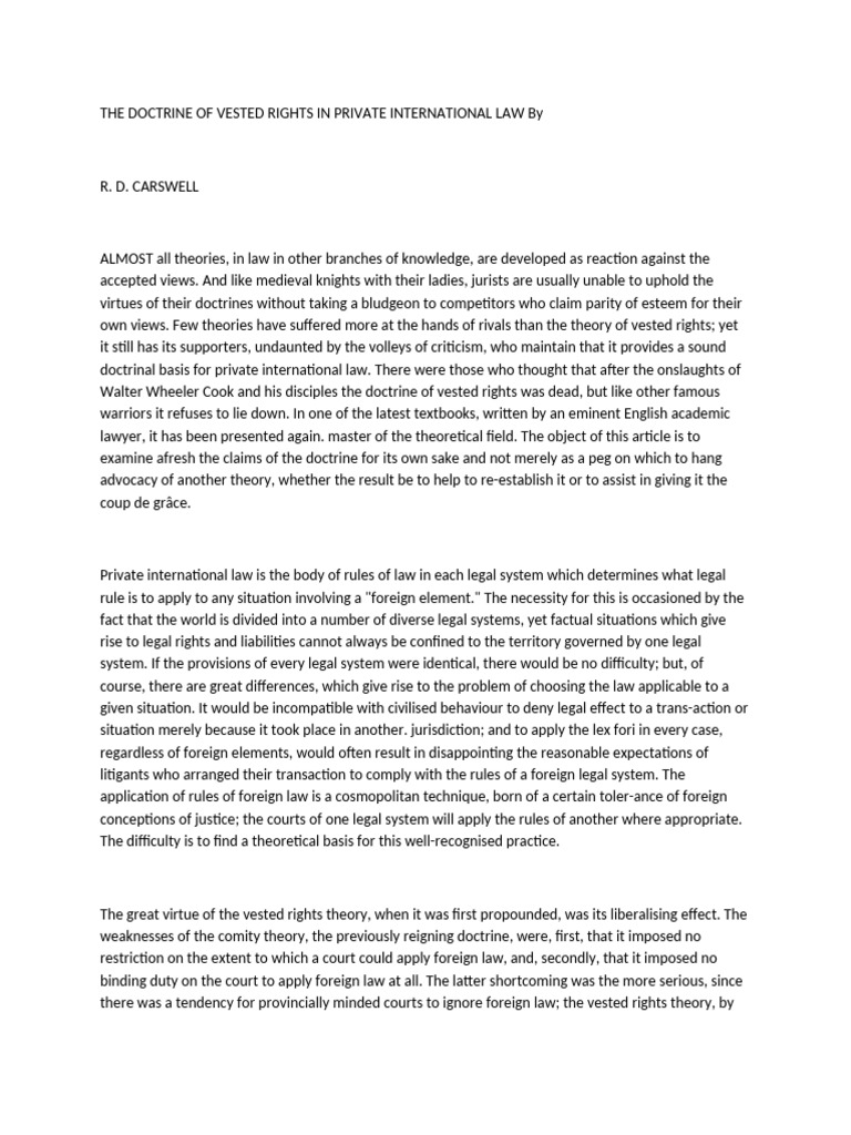 Vested Rights in Private International Law | PDF | Sovereignty | Comity