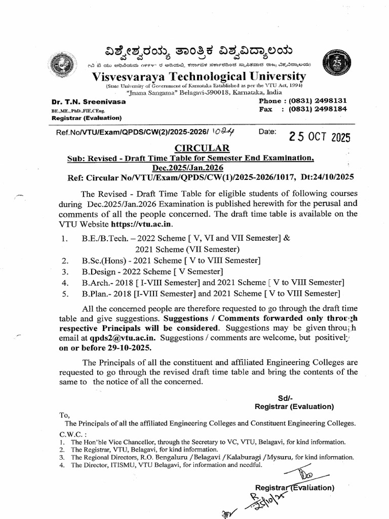 Draft TimeTable Dec25 | PDF