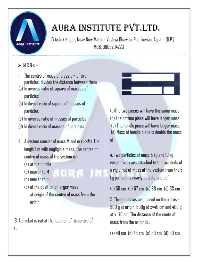DPP - 1 of Centre of Mass | PDF