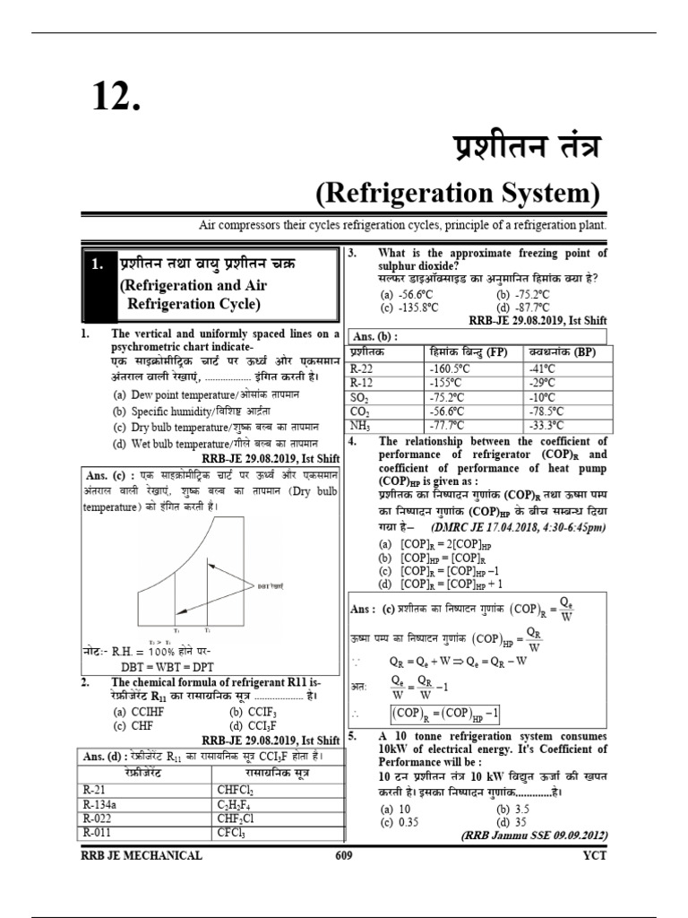 Refrigeration System For RRB JE MECHANICAL | PDF | Physical Chemistry ...