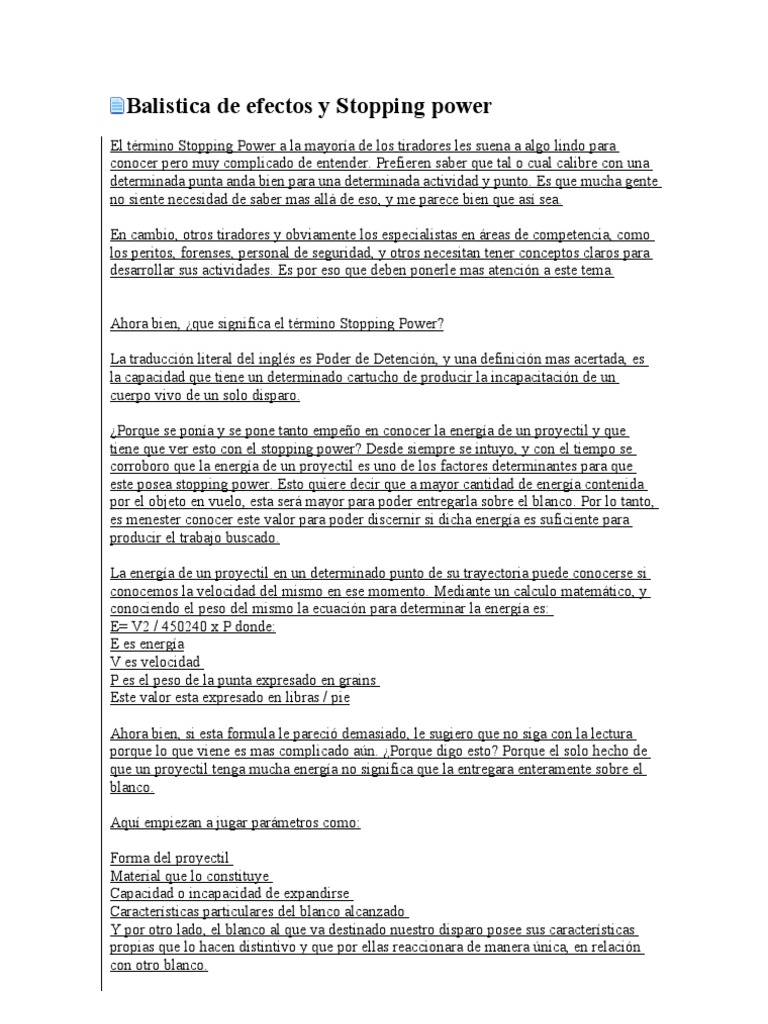 Balistica De Efectos Y Stopping Power Pdf Proyectiles Velocidad