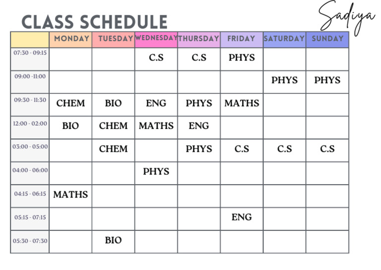 Colorful Clean Rainbow Timetable Class Schedule | PDF