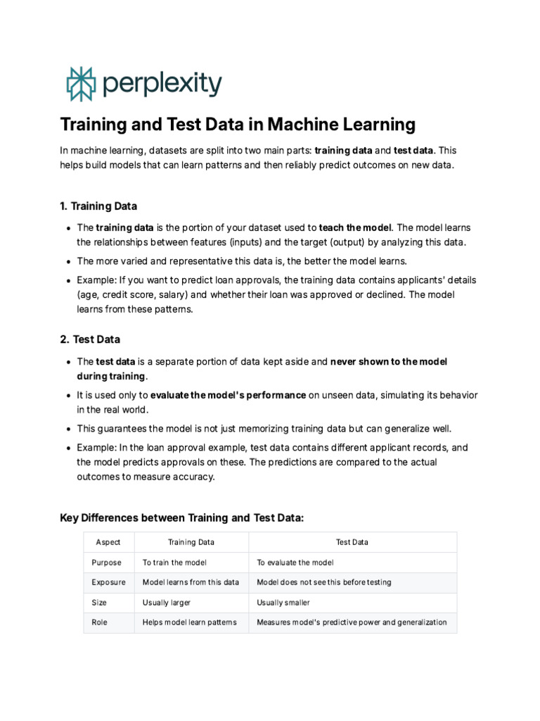 Training vs Test Data in ML Explained | PDF | Learning | Cognitive Science