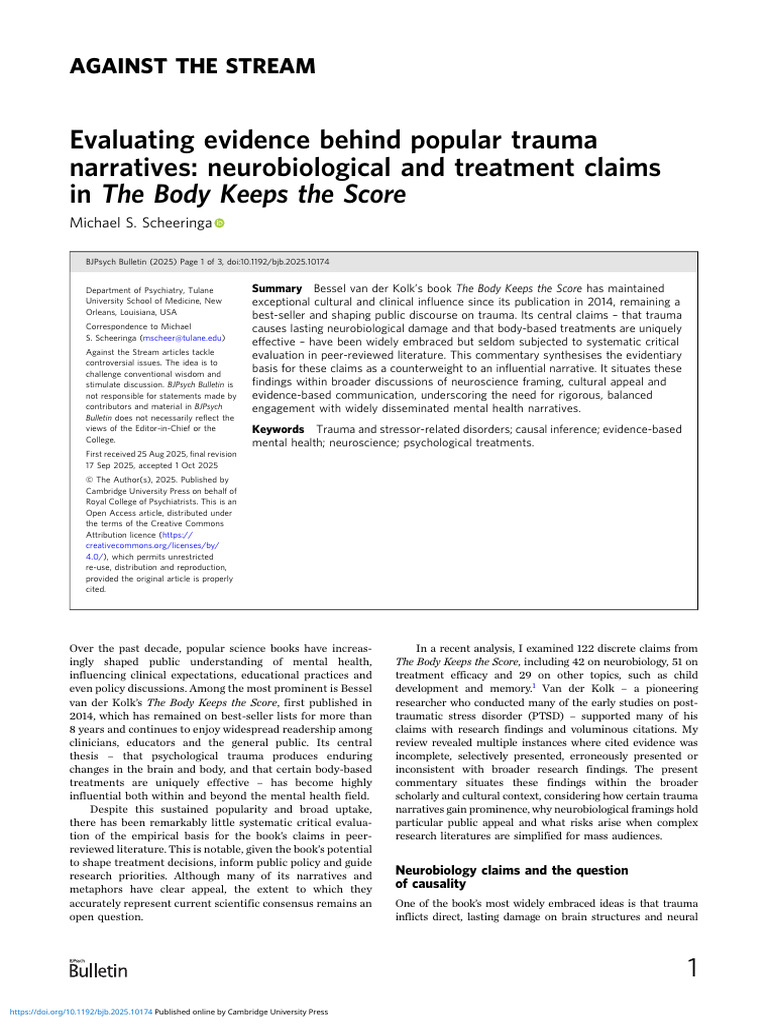 Evaluating Trauma Claims in The Body Keeps the Score | PDF ...