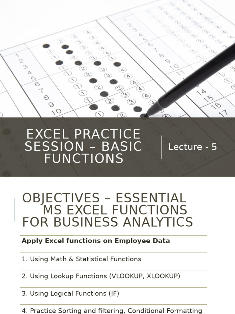 Lect 5 - MS Excel Practice Session | PDF | Microsoft Excel | Computing