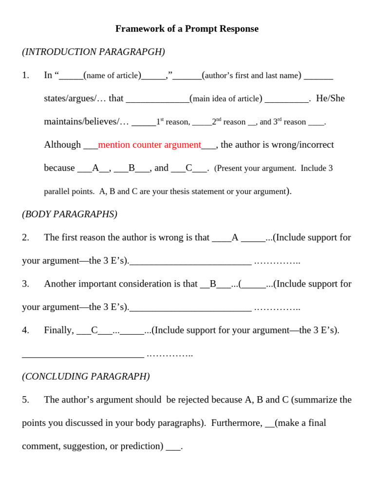 Framework of A Prompt Response W Examples of Counterargument | PDF