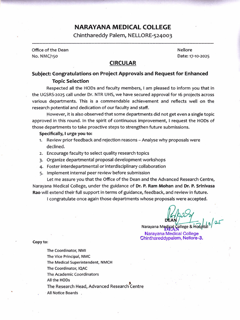 CIRCULAR - UGSRS 2025 - Congratulations On Project Approvals | PDF