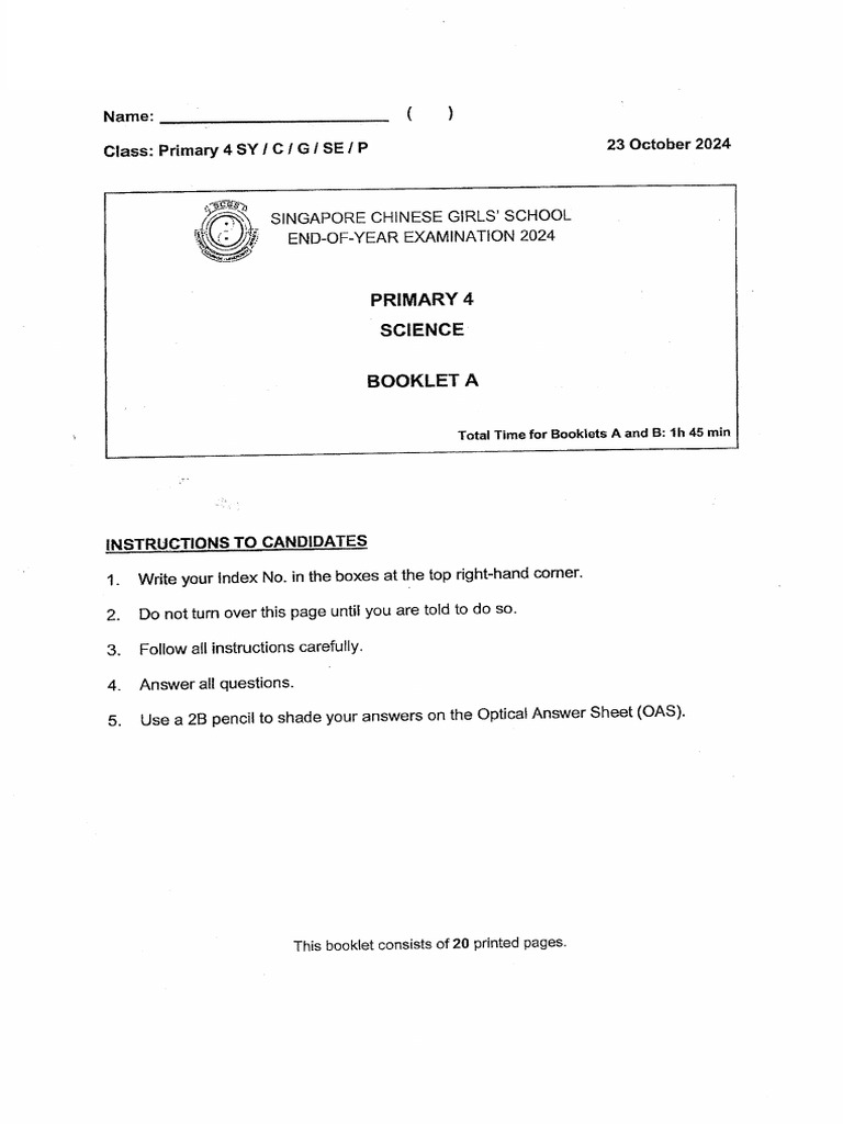 Primary 4 Science Exam Paper 2024 | PDF | Foods | Water