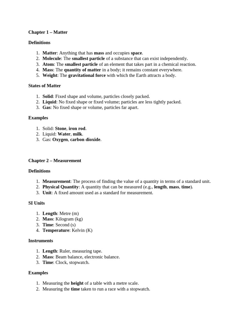 Chapter 1 - Matter Definitions | PDF