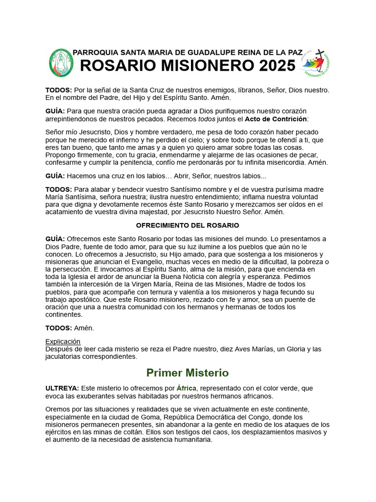 Rosario Misionero 2025: Oraciones y Misterios | PDF | María, madre de ...