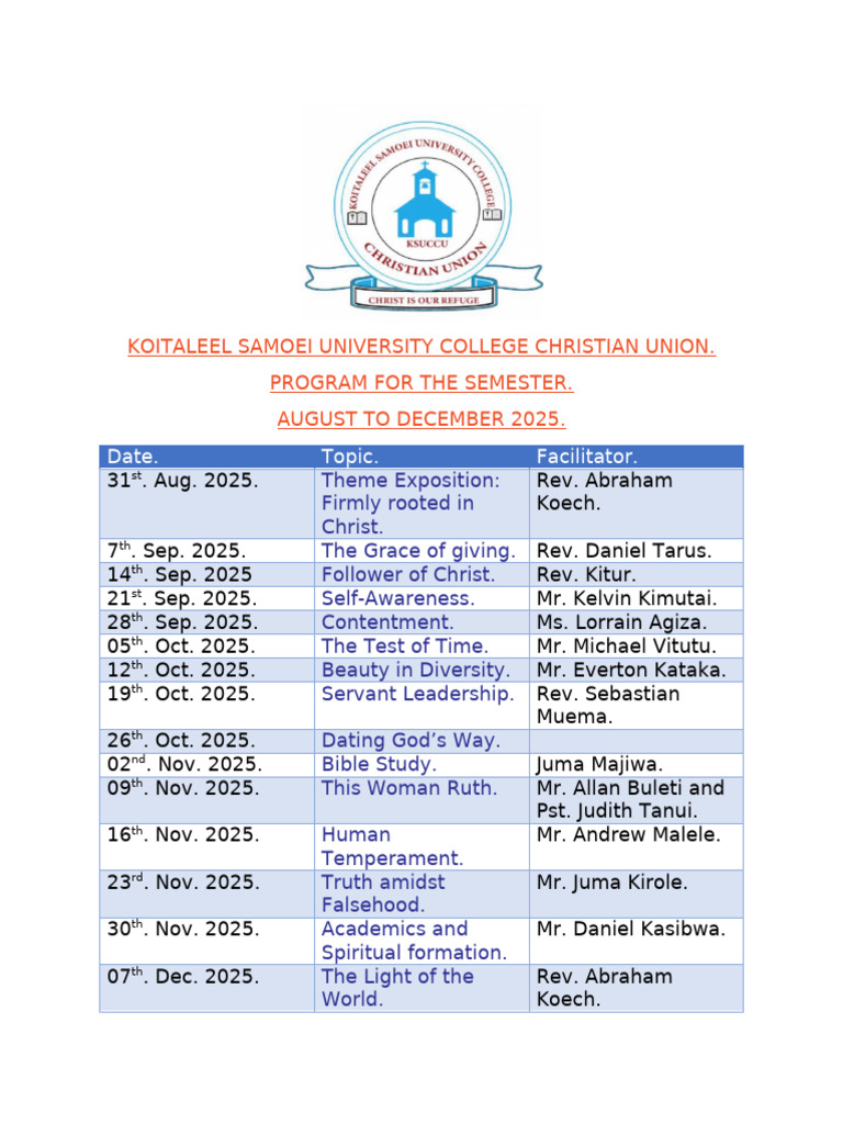Koitaleel Samoei University Christian Union Events | PDF