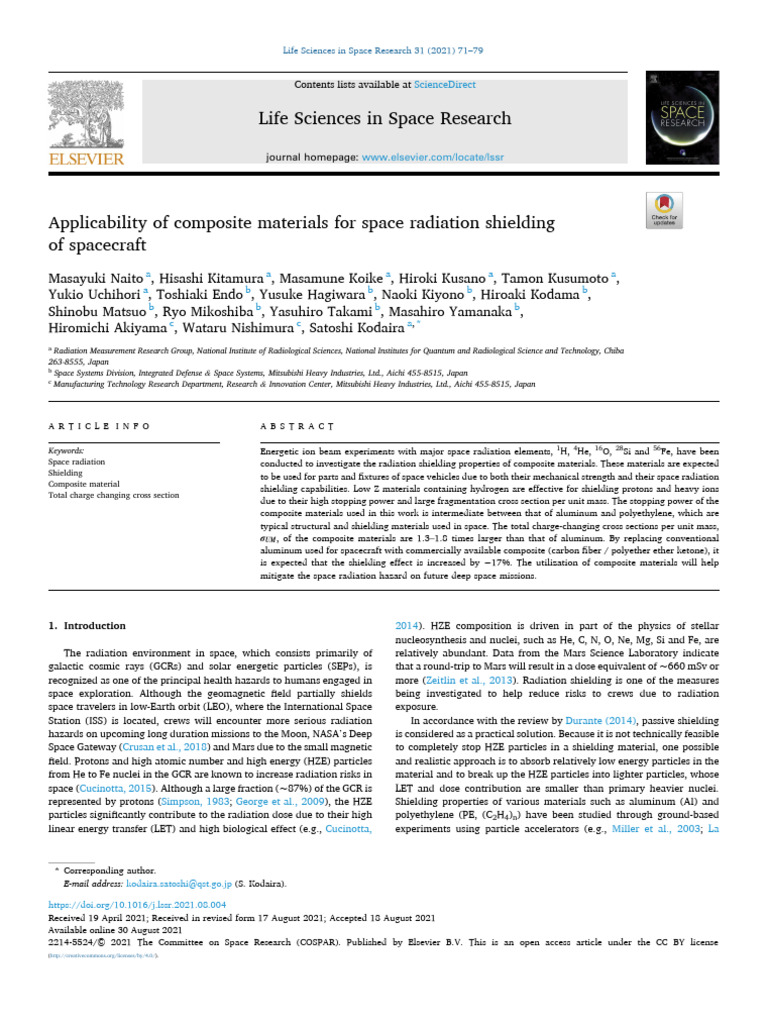 Applicability of Composite Materials for Space Radiation Shielding 2021 ...