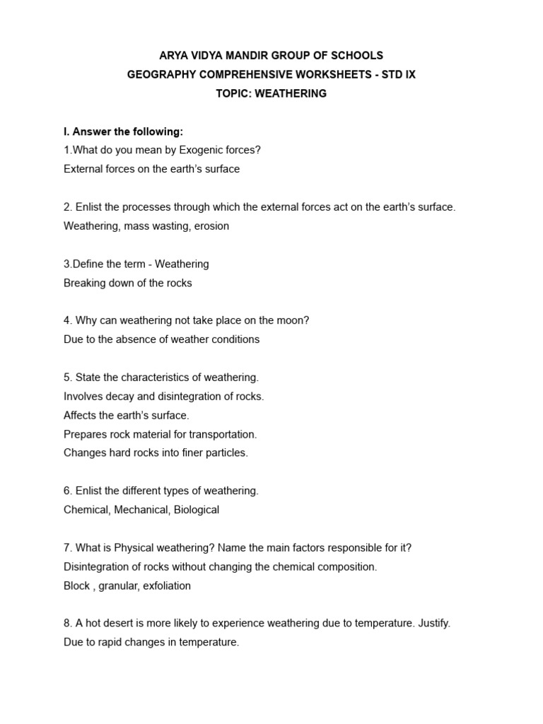Answer Key Weathering.docx - Answer Key Weathering.docx | PDF ...