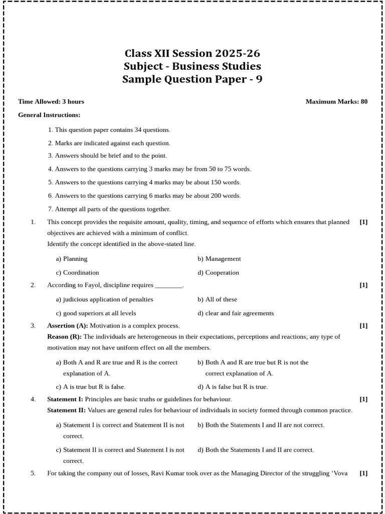 Business Studies Sample Question Paper | PDF | Investing | Securities ...