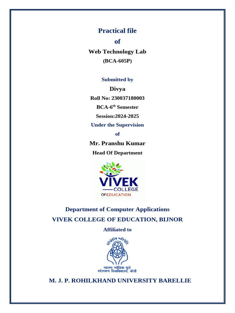 Practical File Front Page WT | PDF