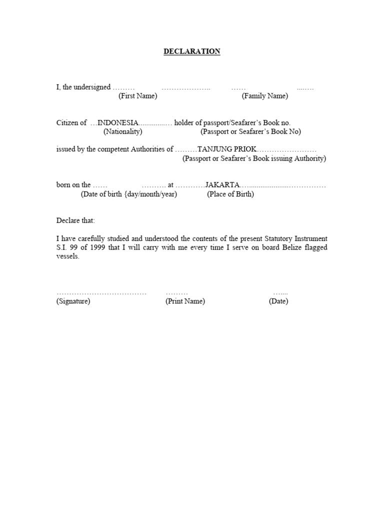Declaration Form For S.I. 99... | PDF