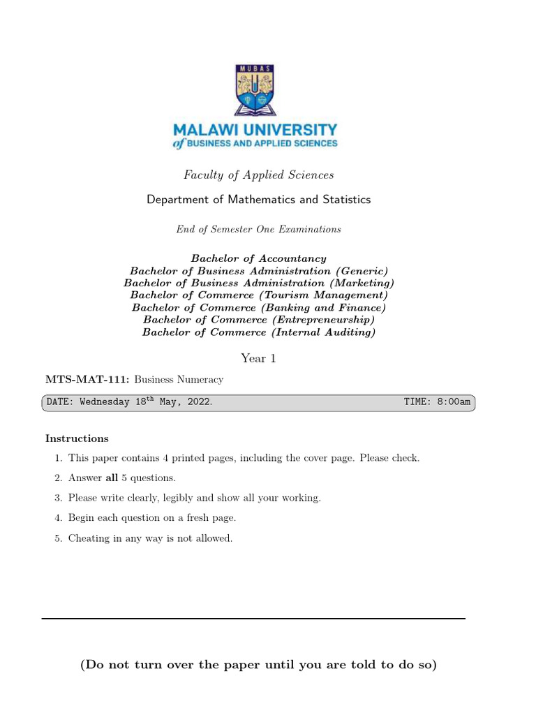 BusinessNumeracyMTS MAT 111-1 | PDF | Net Present Value | Applied Mathematics