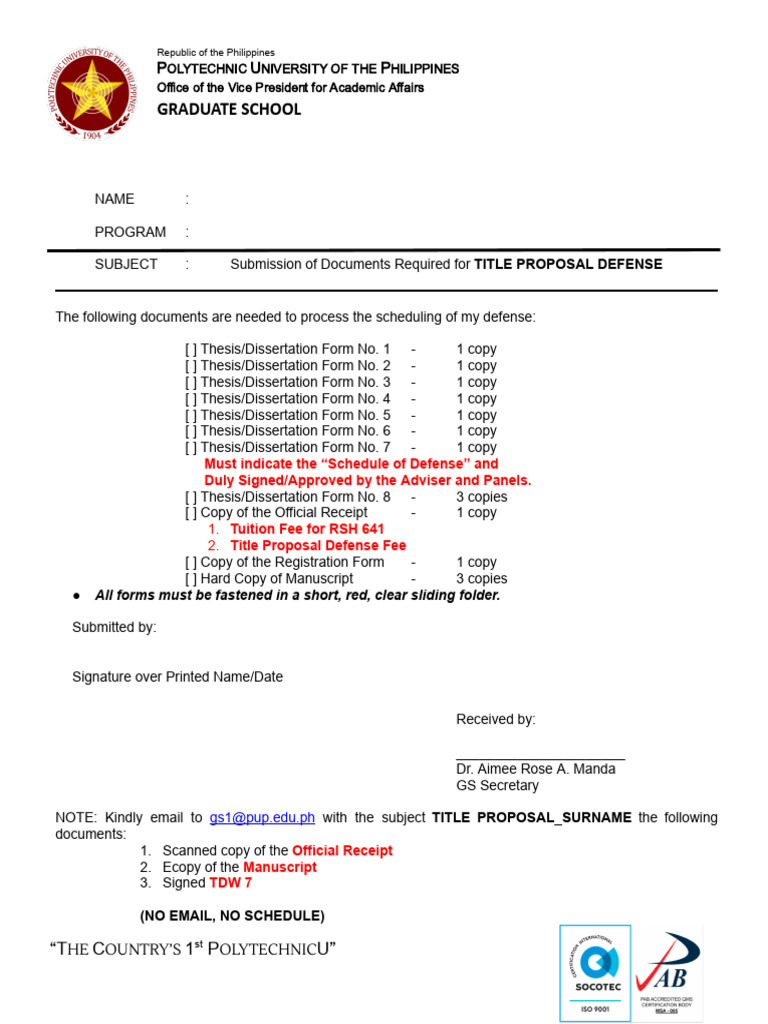 Checklist - Title Proposal Defense | PDF