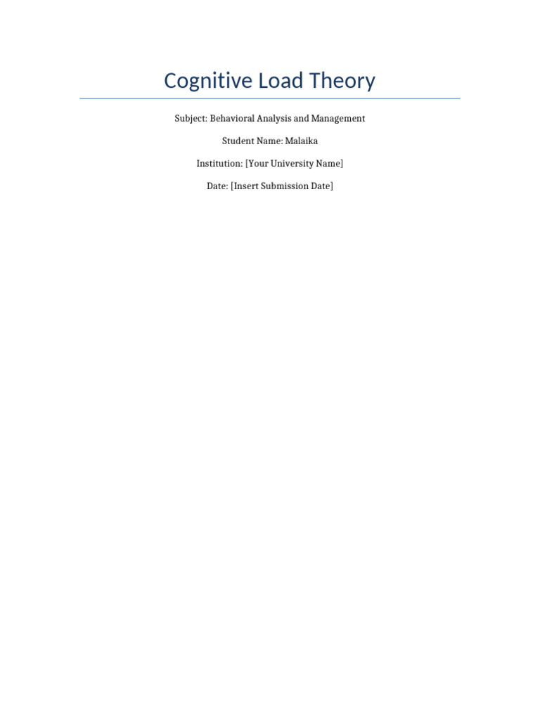 Cognitive Load Theory Assignment Malaika | PDF | Educational Psychology | Cognition