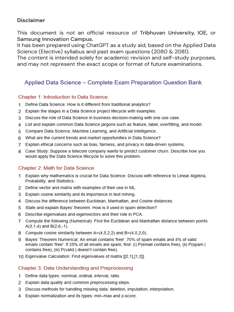 Data Science Exam Prep Question Bank | PDF | Principal Component ...