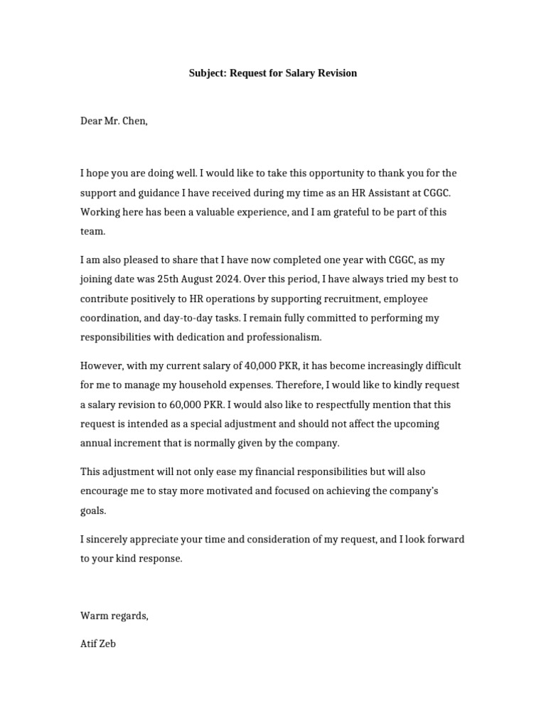 Salary Revision Request from HR Assistant | PDF