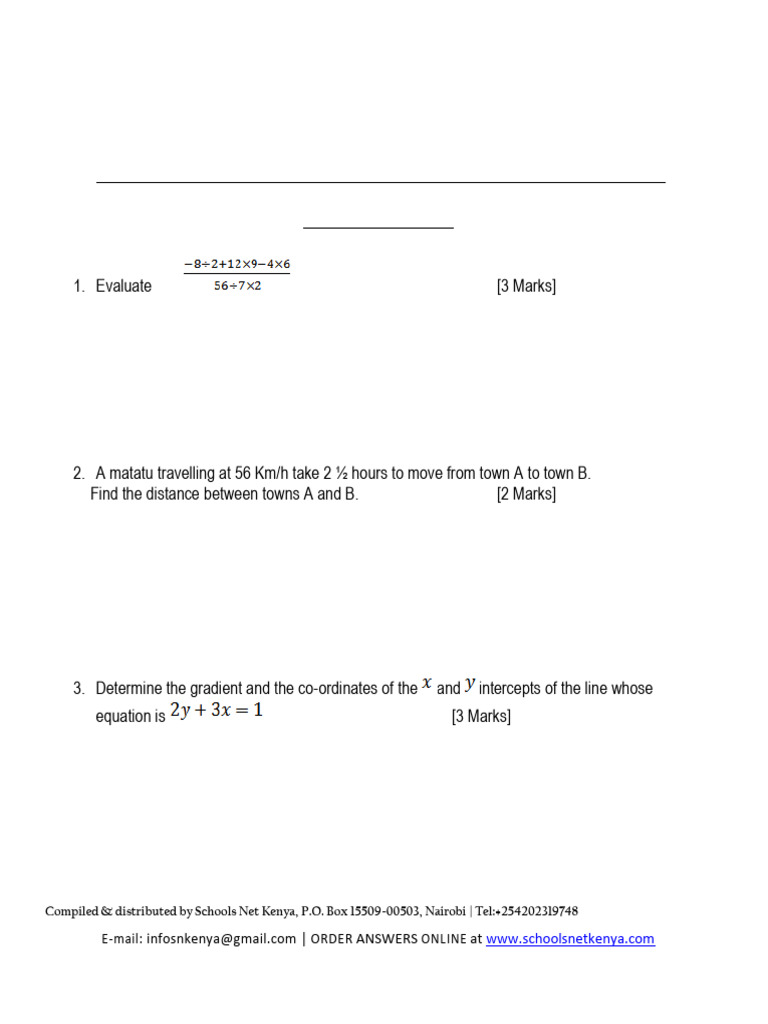 Form 2 Mathematics Exam Answers 2020 | PDF