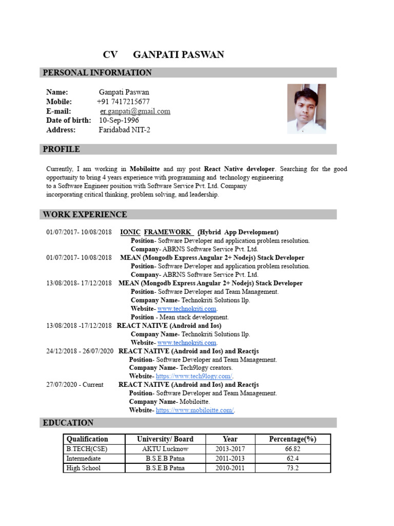 GanpatiPaswan - React Native | PDF | Ios | Application Software