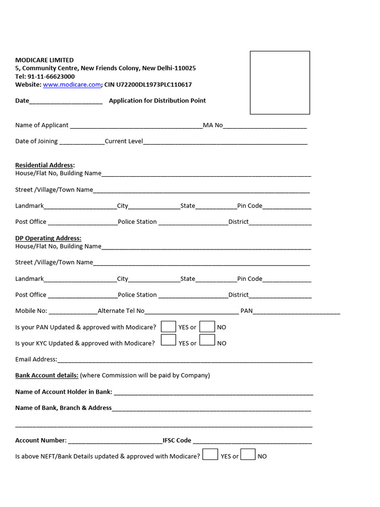 Modicare Distribution Point Application Form | PDF | Indemnity | Business